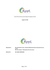 Transcript Rppl Q1 FY26 revised - Rajshree Polypack